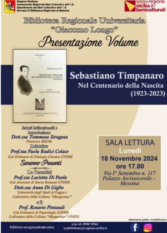 Lunedì 18 novembre, Biblioteca Regionale di Messina, presentazione del ...